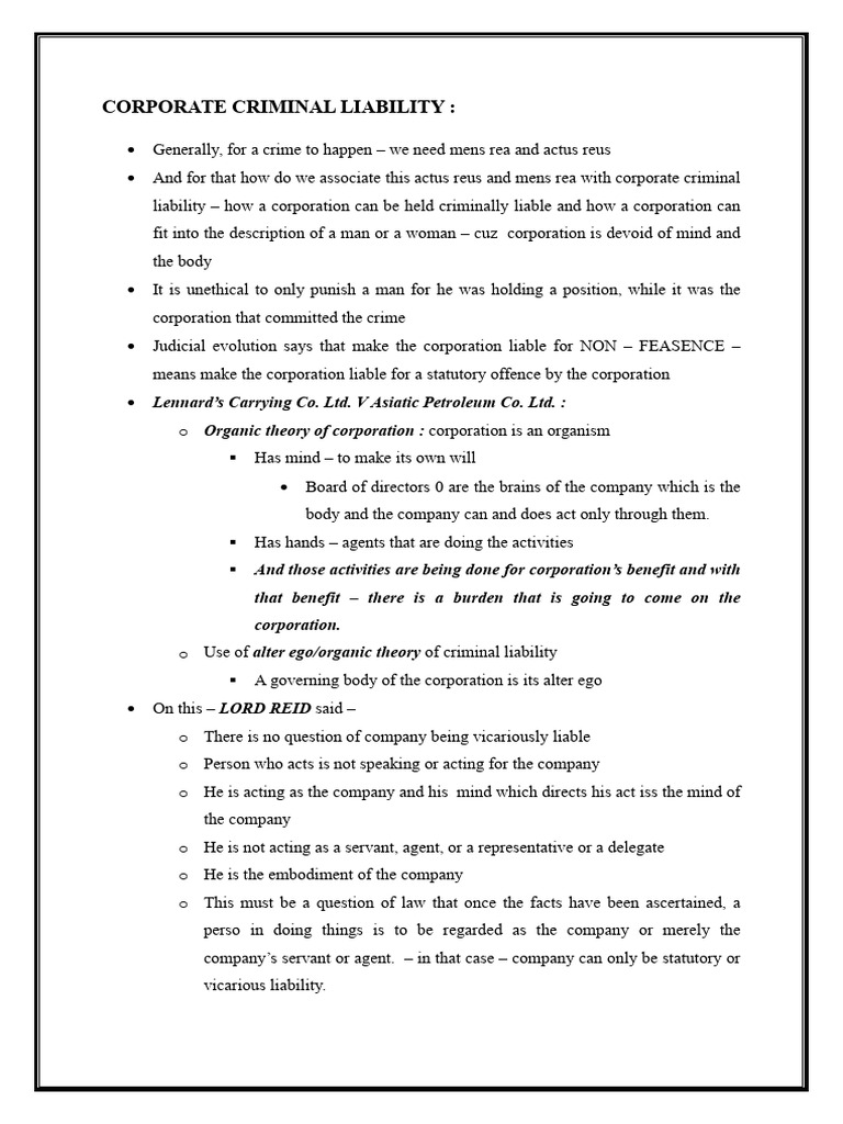 Criminal Corporate Liability | PDF | Crimes | Crime & Violence