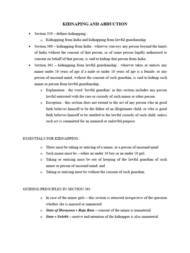 Kidnapping & Abduction Laws | PDF | Kidnapping | Legal Guardian