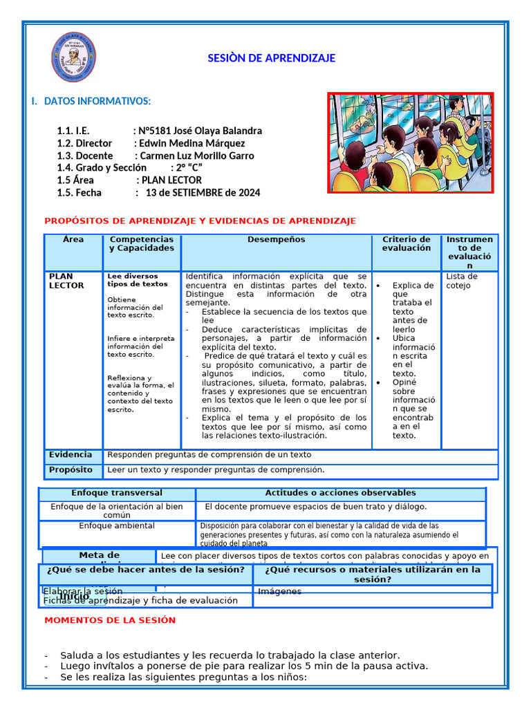 5º Sesion Plan Lector El Paseo | PDF | Aprendizaje | Ciencia cognitiva