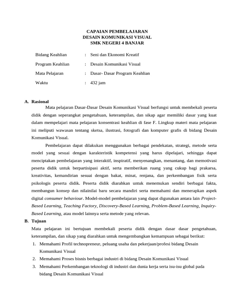 Capaian Pembelajaran DPK DKV | PDF