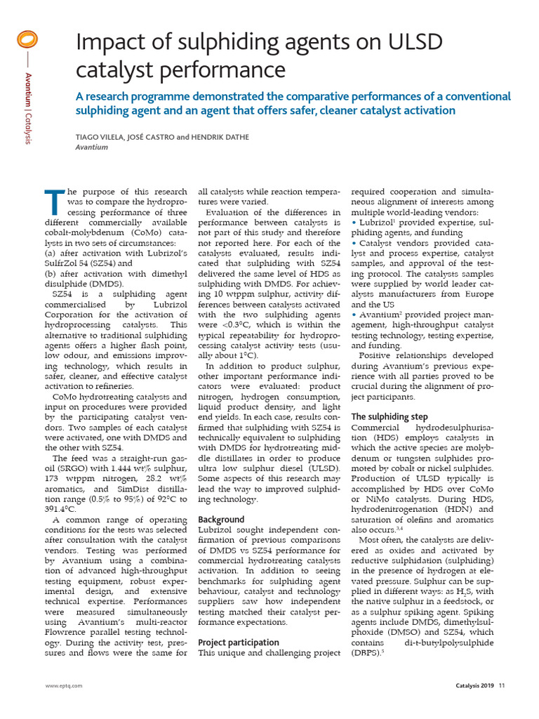 Impact of Sulfiding Agents On ULSD Catalyst Performance | PDF | Sulfide ...