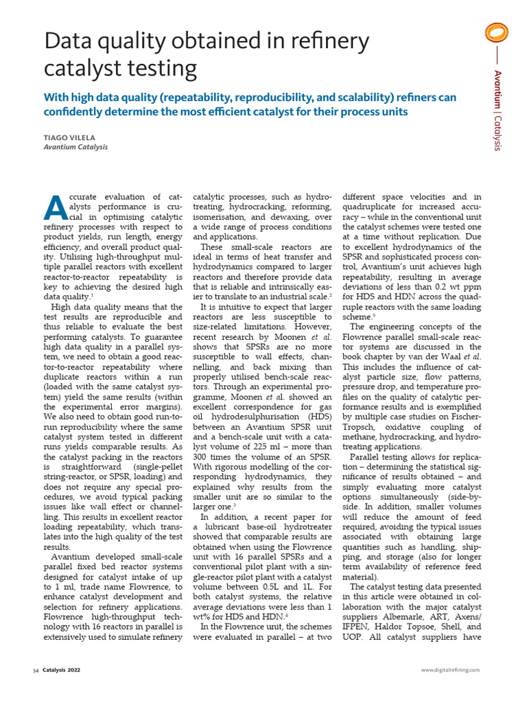 Refinery Catalyst Testing Data Quality | PDF | Chemical Reactor | Catalysis