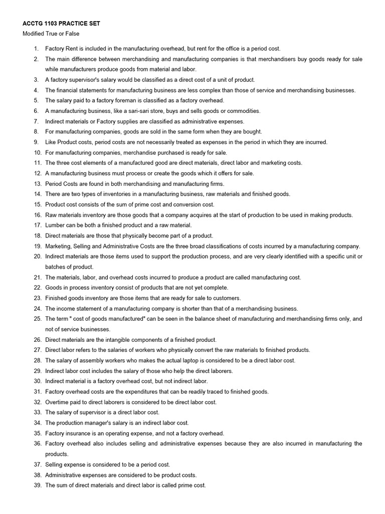 Acctg 1103 - Practice Set 1 | PDF | Cost Of Goods Sold | Expense