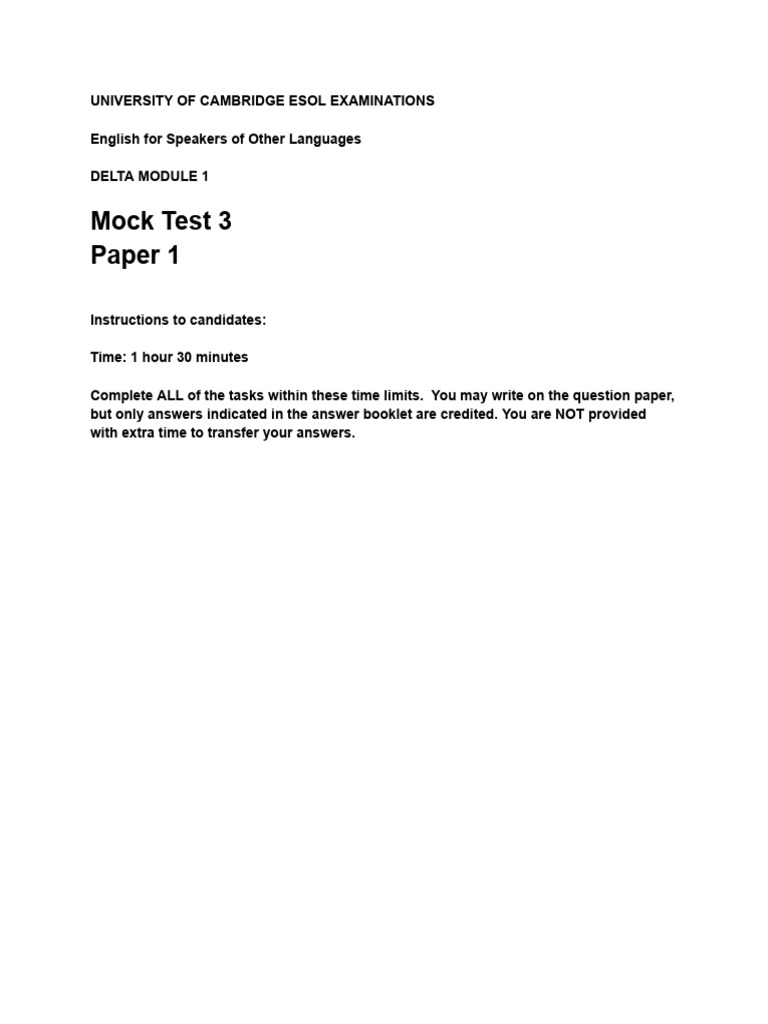 Delta Module 1 - Mock Test 3 | PDF | English As A Second Or Foreign ...