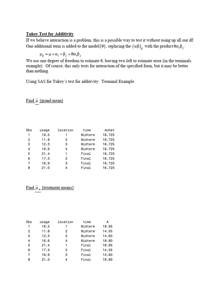Tukey Additivity Test in SAS | PDF | Statistical Analysis | Teaching ...
