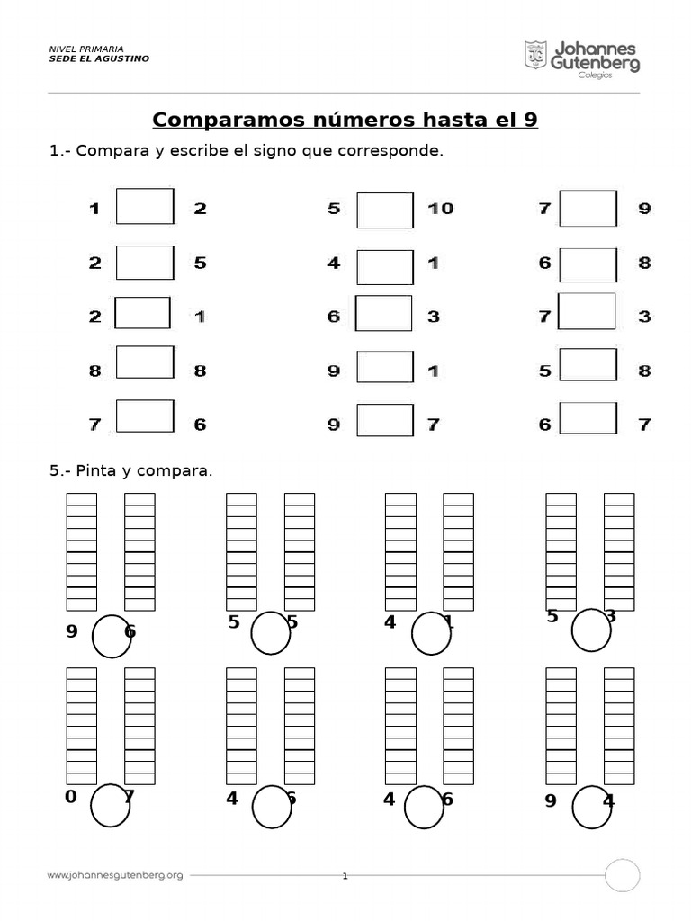 Comparación de Números Hasta El Nueve | PDF