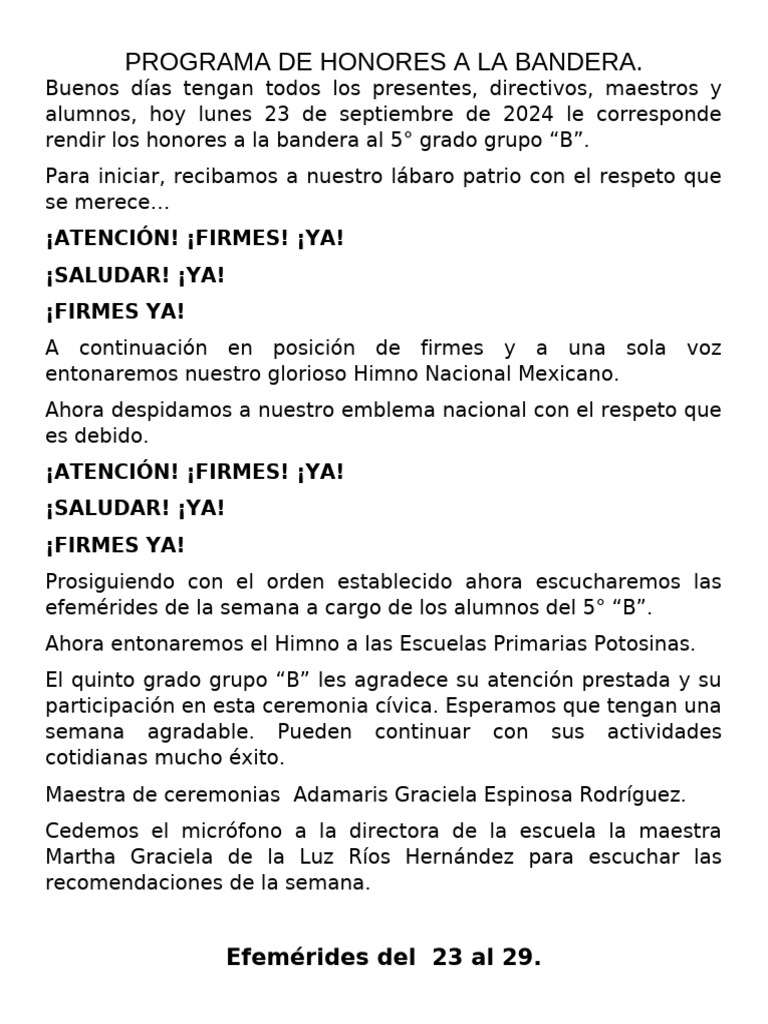 Programa de Honores A La Bandera | PDF