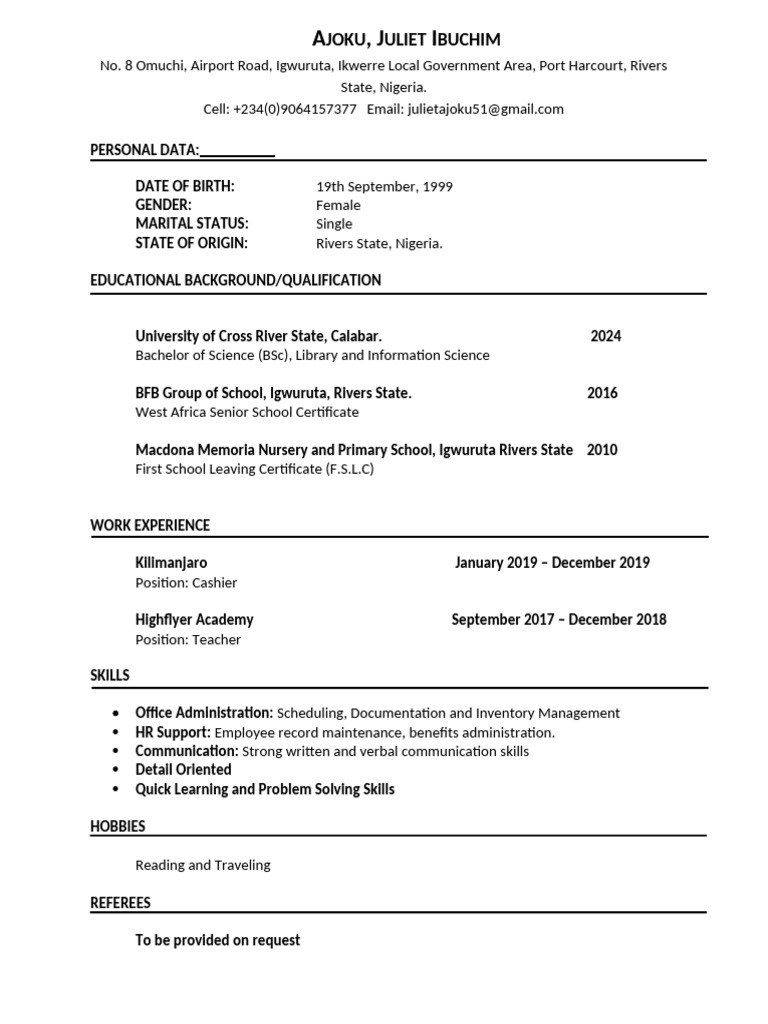 Ajoku Juliet CV | PDF