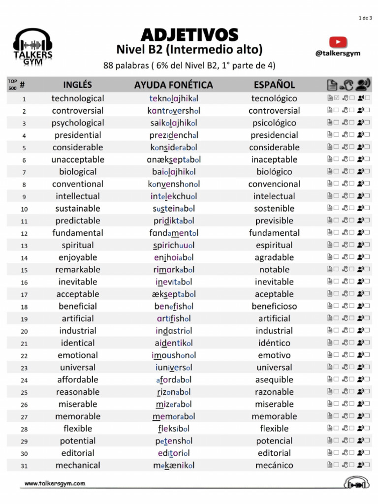 Adjetivos B2 Lista 1 | PDF | Idiomas | Estudios de idiomas extranjeros