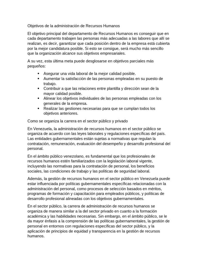 Objetivos y evolución de Recursos Humanos | PDF | Gestión de recursos humanos | Derecho laboral