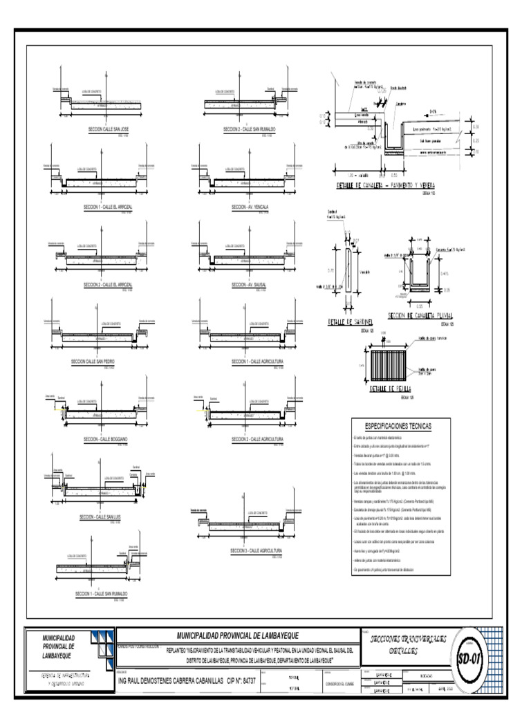 PLANOS DE SECCIONES TRANSVERSALES Y DETALLES SAUSAL-Layout2 | PDF | Hormigón | Materiales