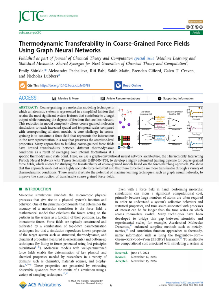 Shinkle Et Al 2024 Thermodynamic Transferability in Coarse Grained Force Fields Using Graph ...