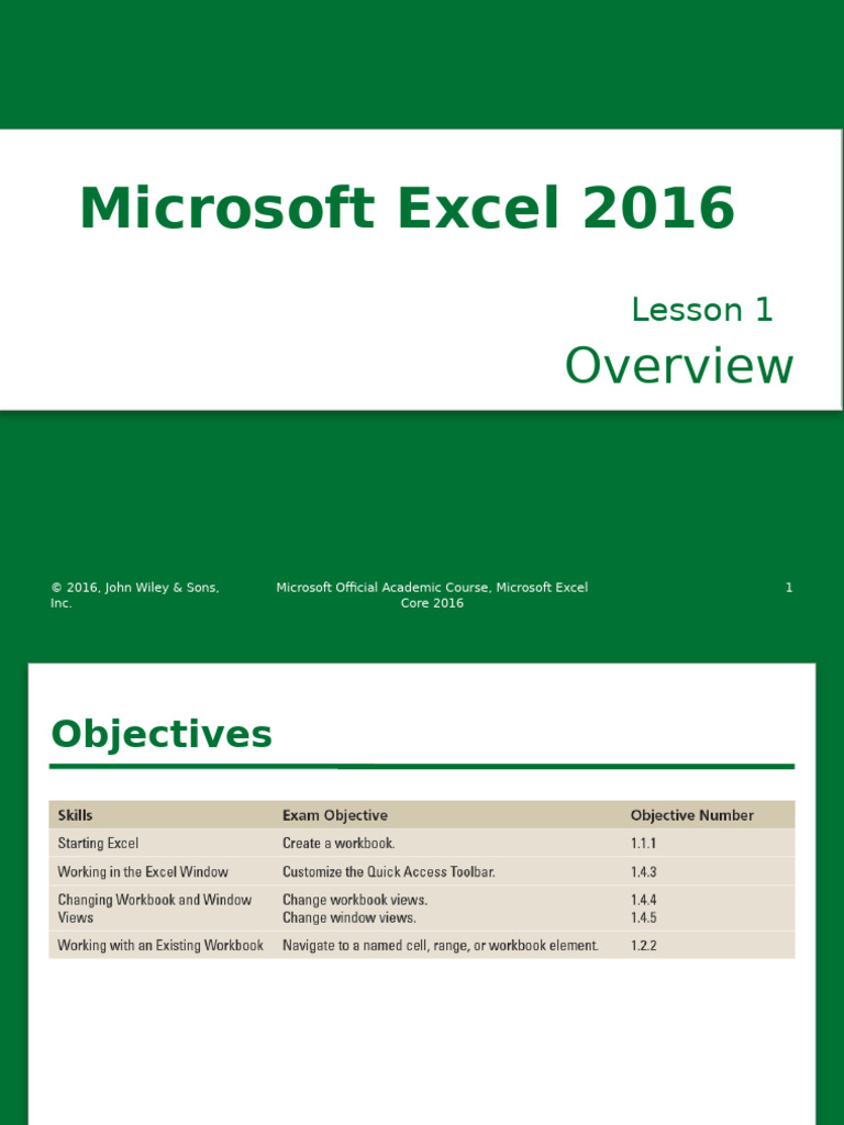 Excel Core 2016 Lesson 01 | PDF | Microsoft Excel | Worksheet