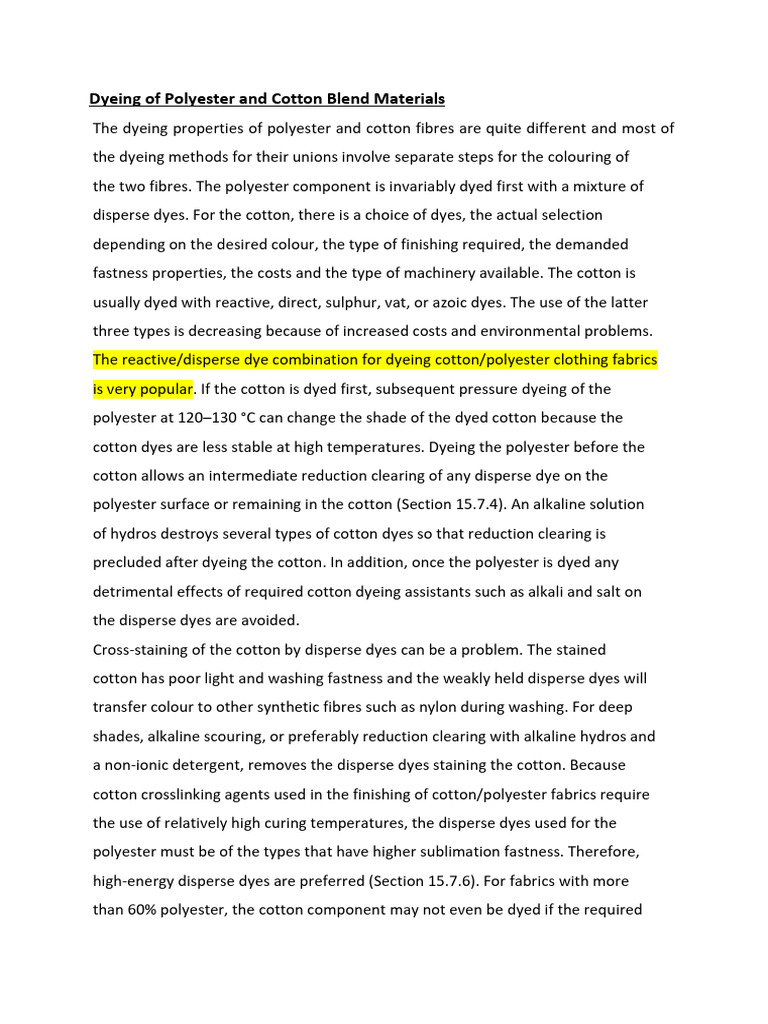 PC Blend Dyg | PDF | Dyeing | Dye