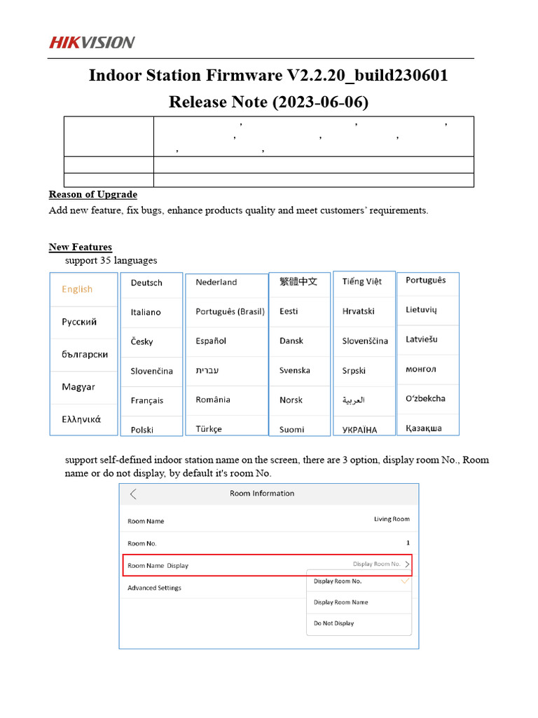 releasenote-B1Pro Indoor Station Firmware V2.2.20 Build230601 Release Note | PDF | Ip Address ...