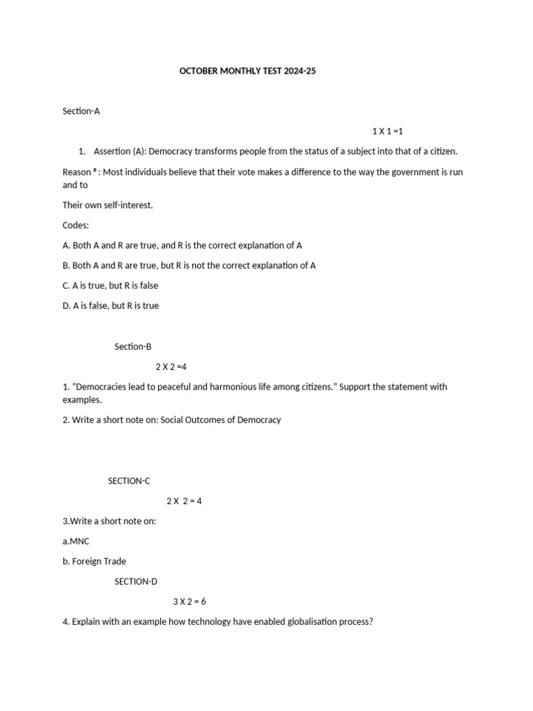 Monthly Test Paper | PDF