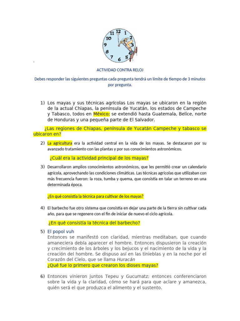 Actividad Contra Reloj | PDF | Civilización maya | Mesoamérica
