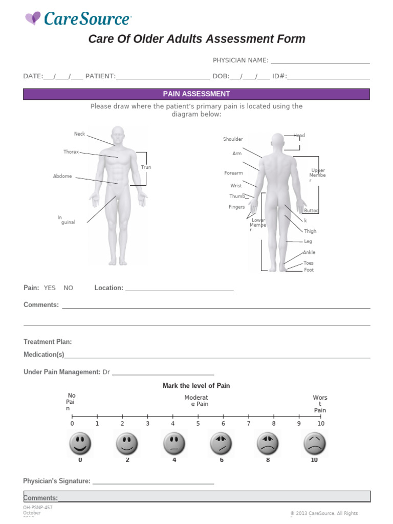 Care of Older Adults Assessment Form | PDF | Nervous System | Causes Of ...