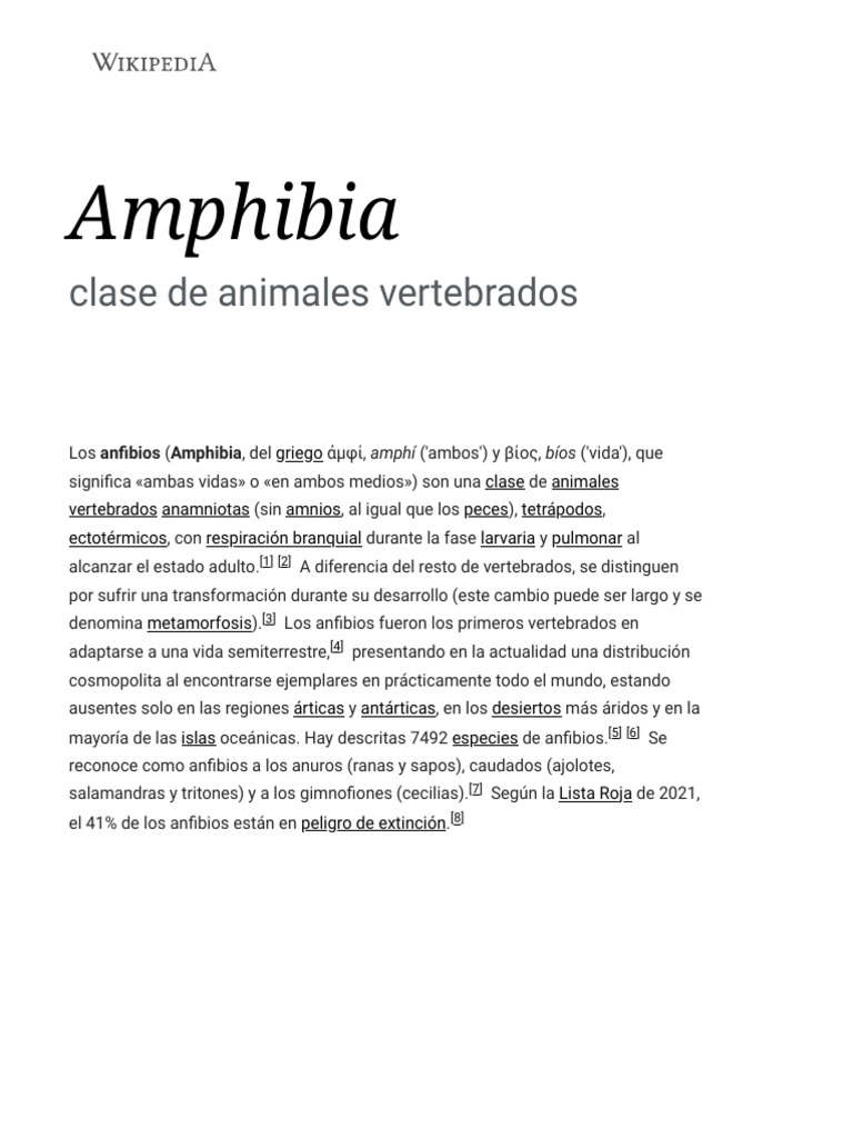 Amphibia - Wikipedia, La Enciclopedia Libre | PDF | Sistema ...