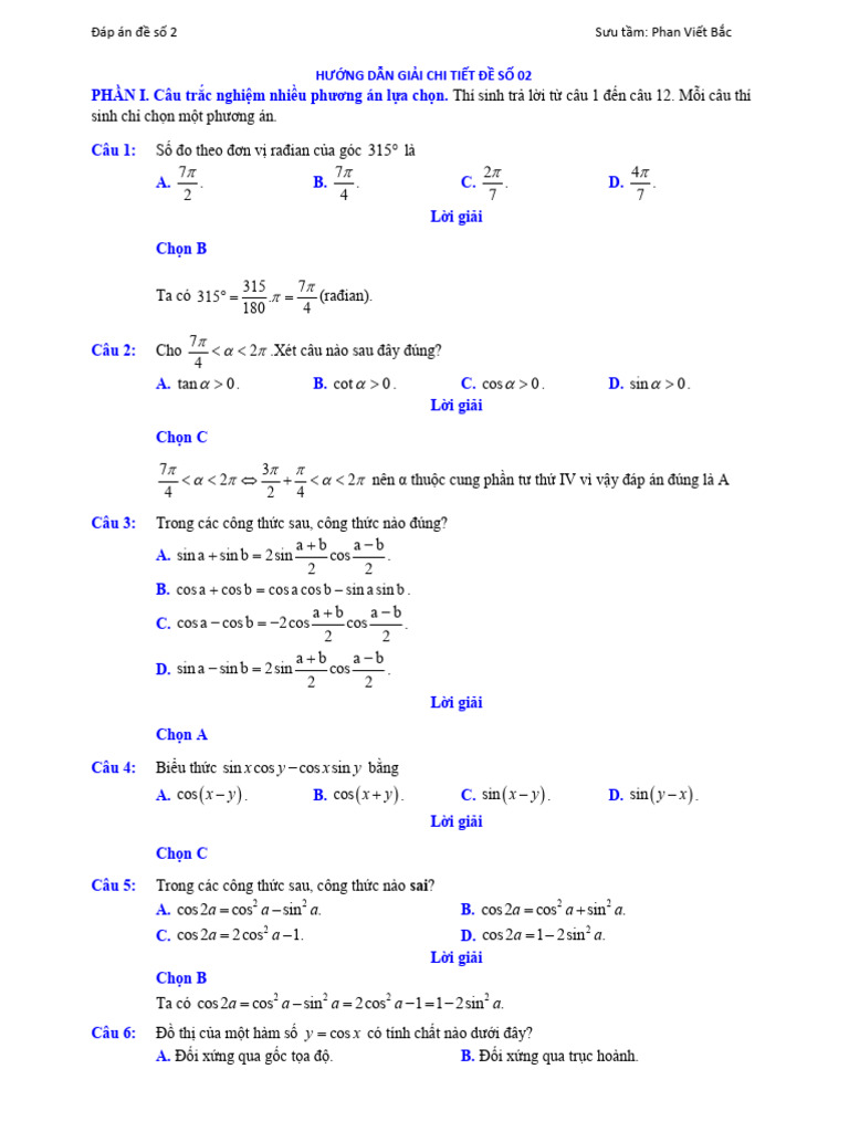 Đáp án Đề số 02 - KT GK1 - Đề bài - Toán 11 - CD | PDF