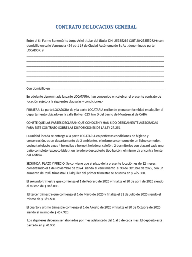 Contrato de Alquiler en CABA 2024-2025 | PDF | Ley de obligaciones | Derecho civil (sistema legal)