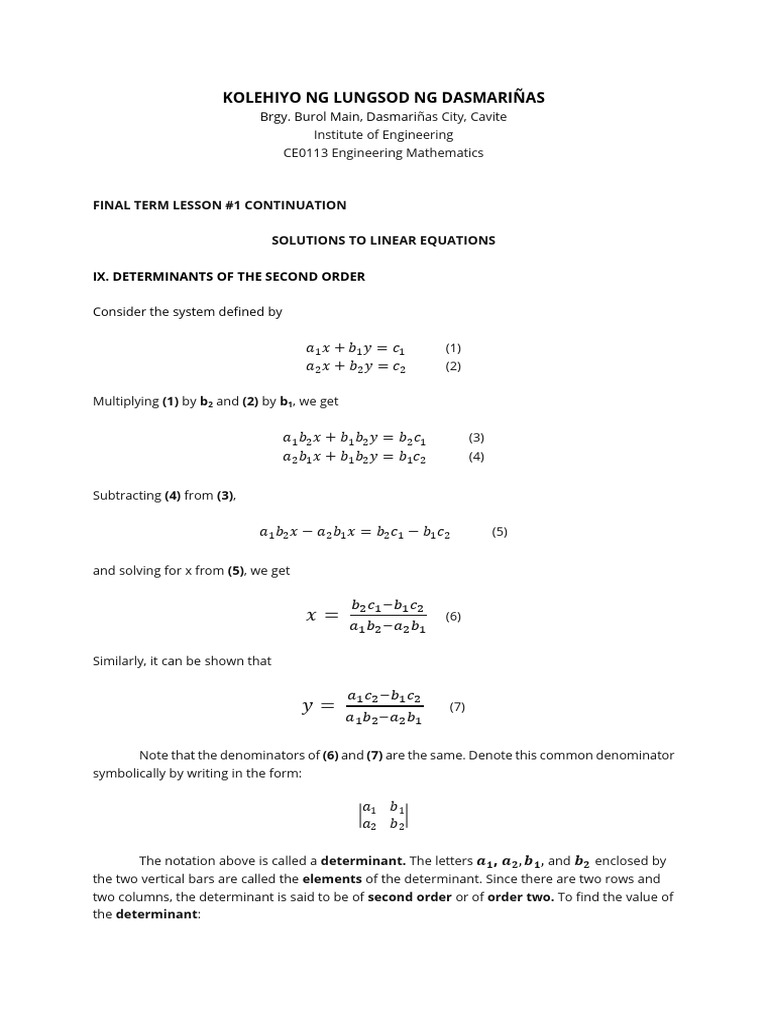 Final Term Lesson #1 Engineering Mathematics - Continuation | PDF ...