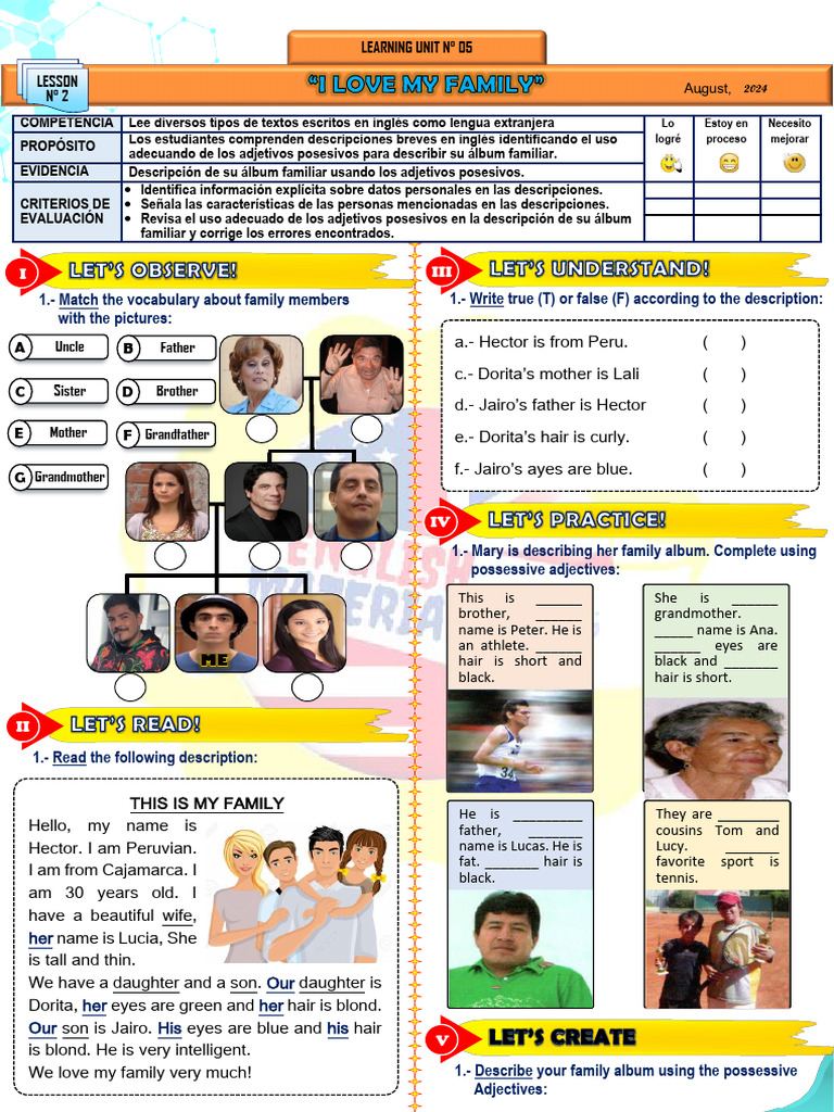 UNIT V-MY FAMILY-POSSESSIVE ADJECTIVES-2nd | PDF | Tipología ...