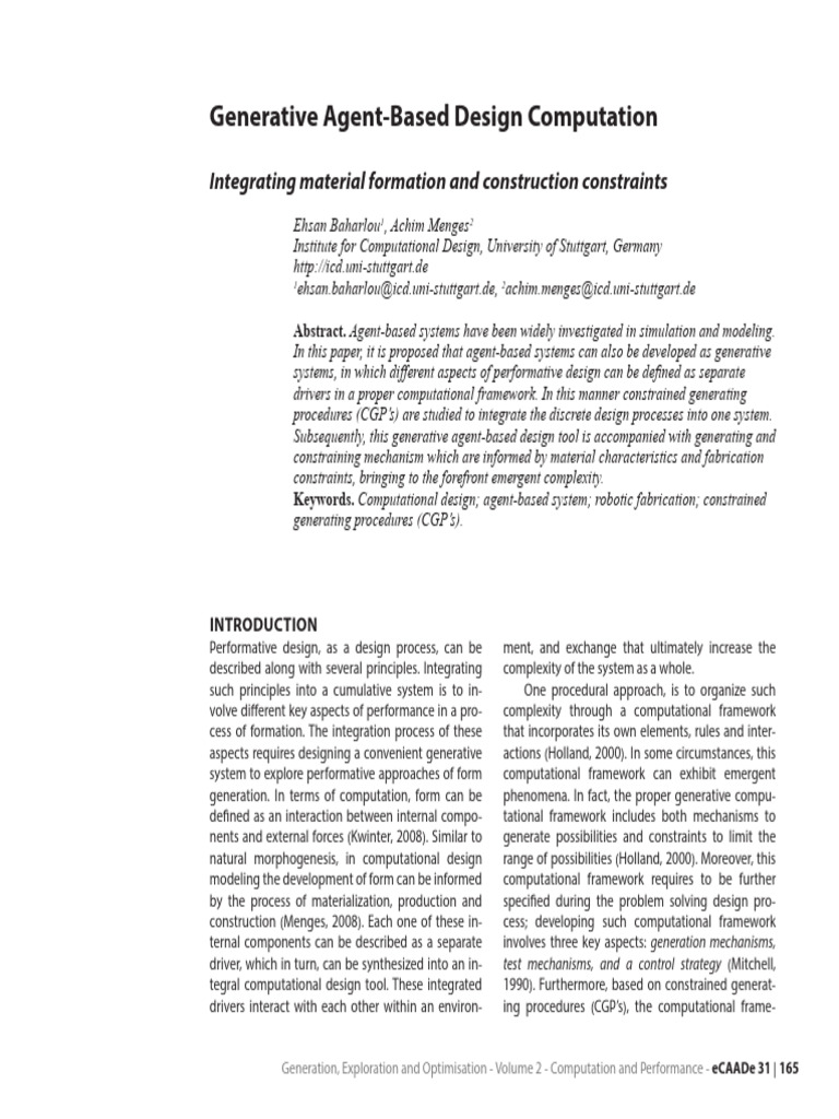 Generative Agent-Based Design Computation | PDF | Agent Based Model ...