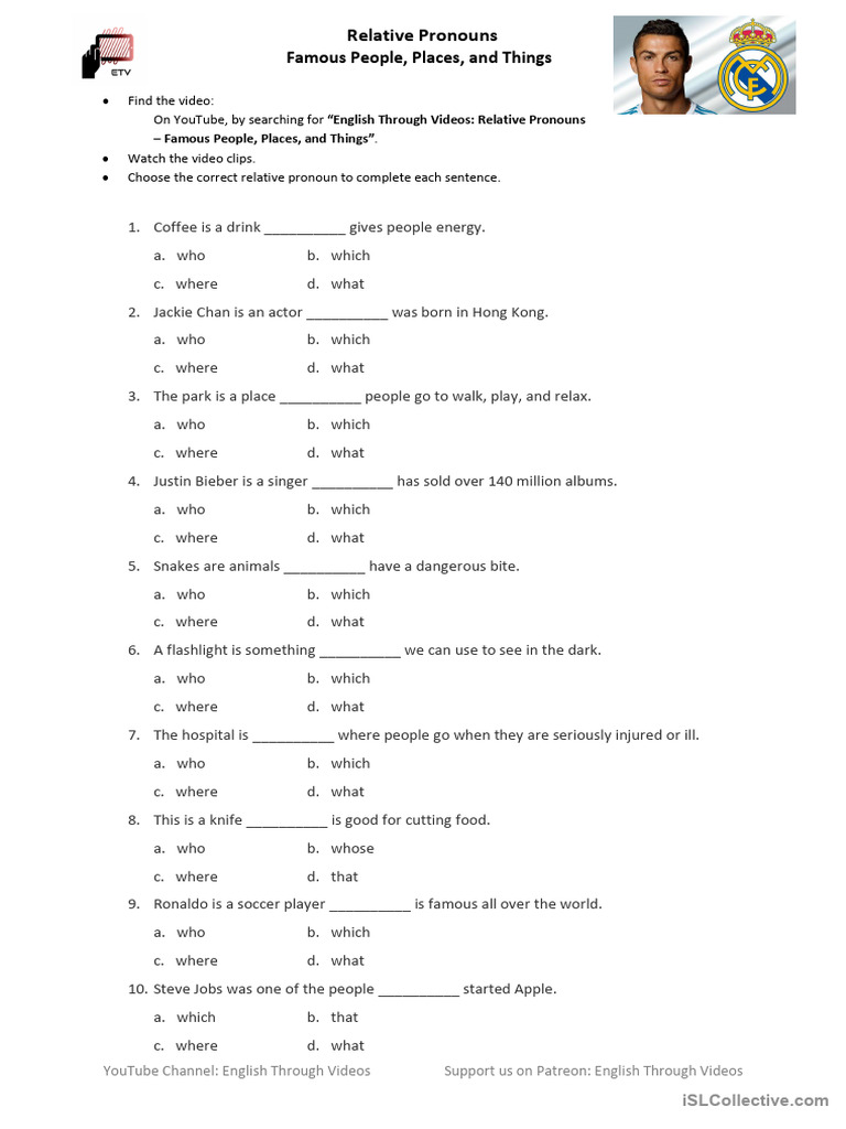 Relative Pronouns Quiz for English Learners | PDF