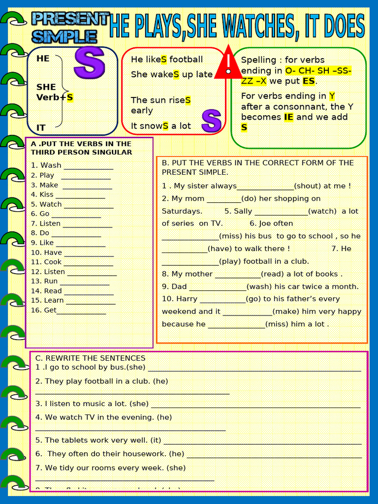 Third Person Singular Present Simple Exercises | PDF | Language ...