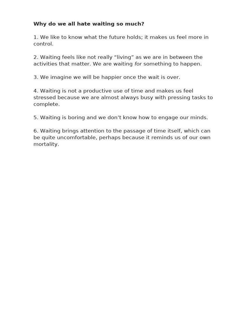 Why Do We Hate Waiting | PDF