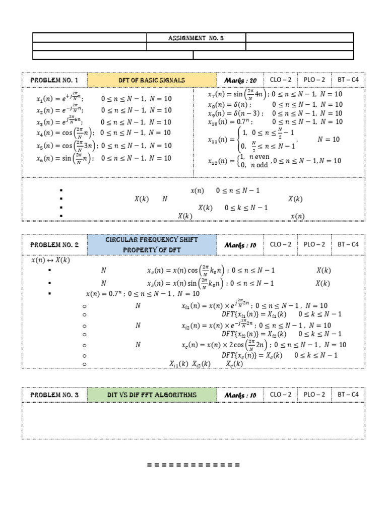 DSP Ass-3b (DFT+FFT) PV | PDF | Discrete Fourier Transform | Fast Fourier Transform