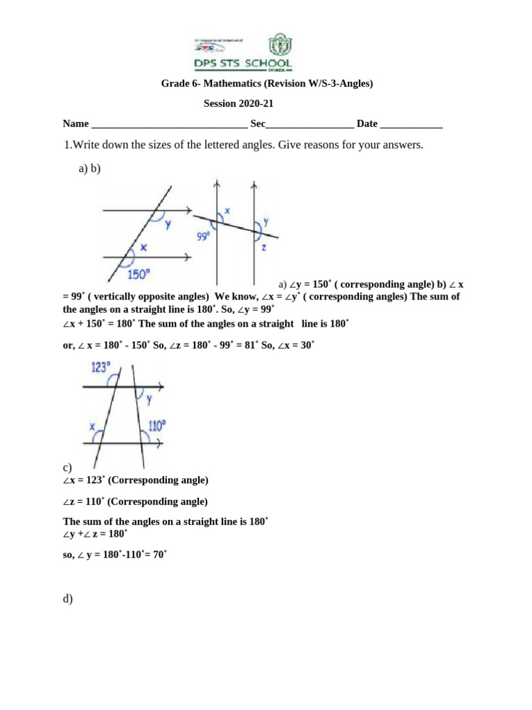 Grade 6 Math: Angle Revision | PDF