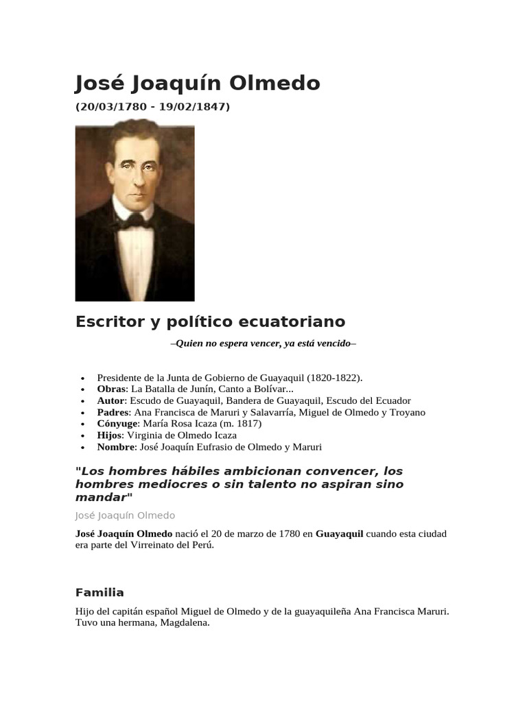 Biografía de José Joaquín Olmedo | PDF