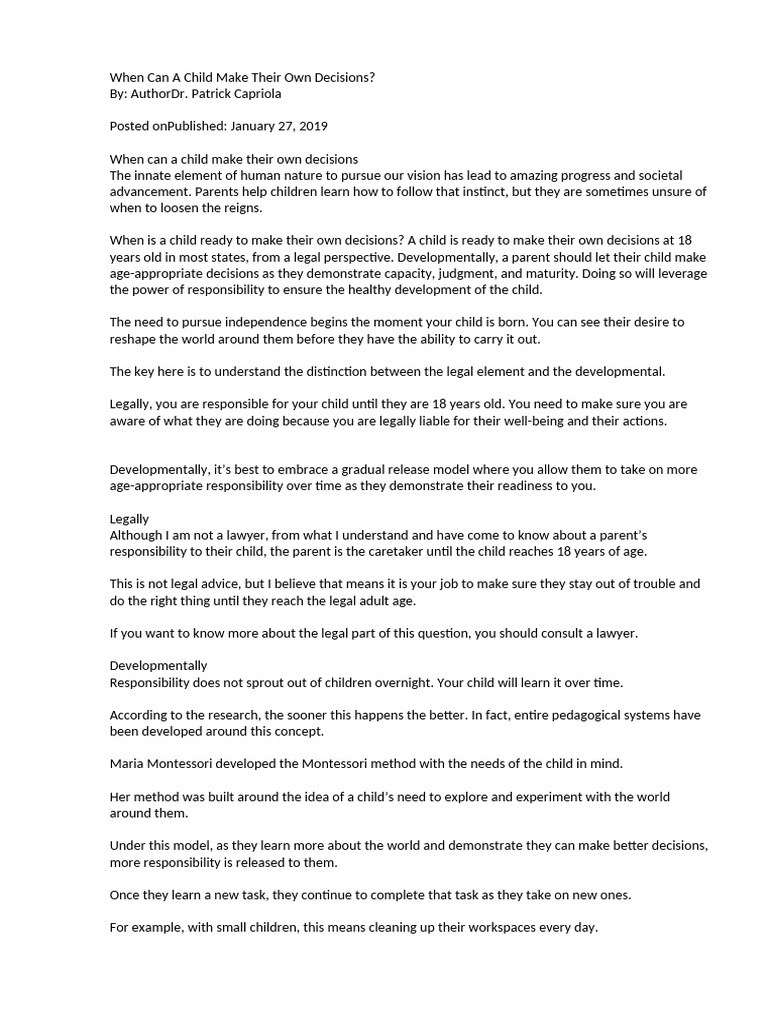 When Can Kids Make Decisions | PDF | Psychology | Behavioural Sciences