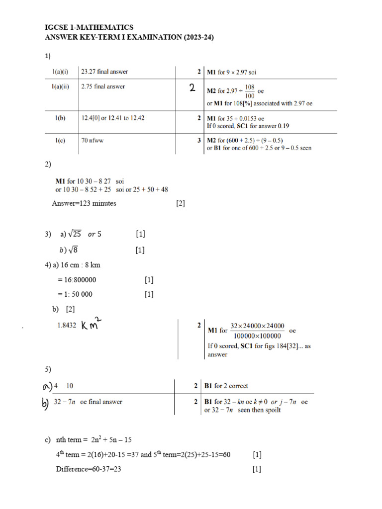 IG1 Answer Key T1 Oct (2023) | PDF