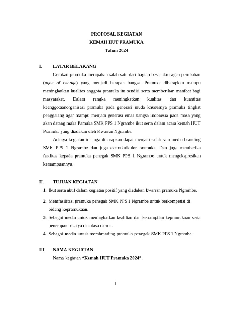 Proposal Kegiatan Kemah Hut Pramuka 2024 | PDF