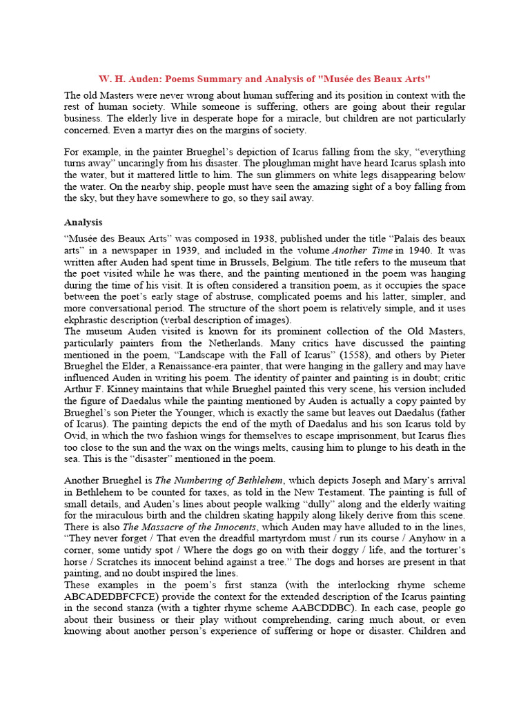 Analysis of A Few of W.H. Audens Poems | PDF | Achilles