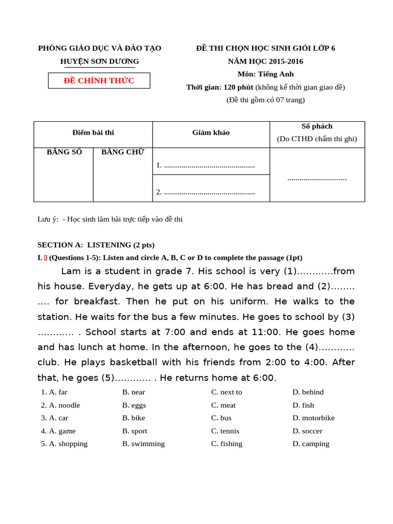 De Thi Chon Hoc Sinh Gioi Mon Tieng Anh Lop 6 Huyen Son Duong Tuyen Quang Nam Hoc 2015 2016 ...