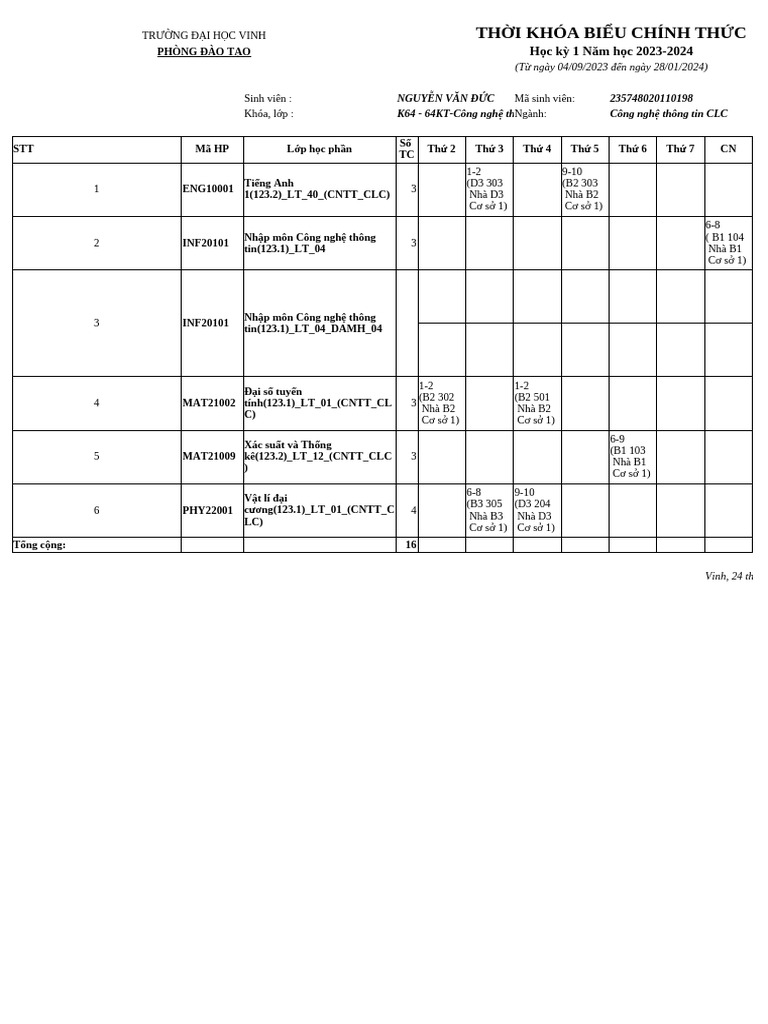 Export TKB SV Mau 1 | PDF
