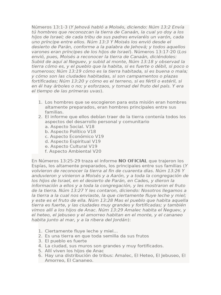 Informe de los Espías en Canaán | PDF | Libro de números | Moisés
