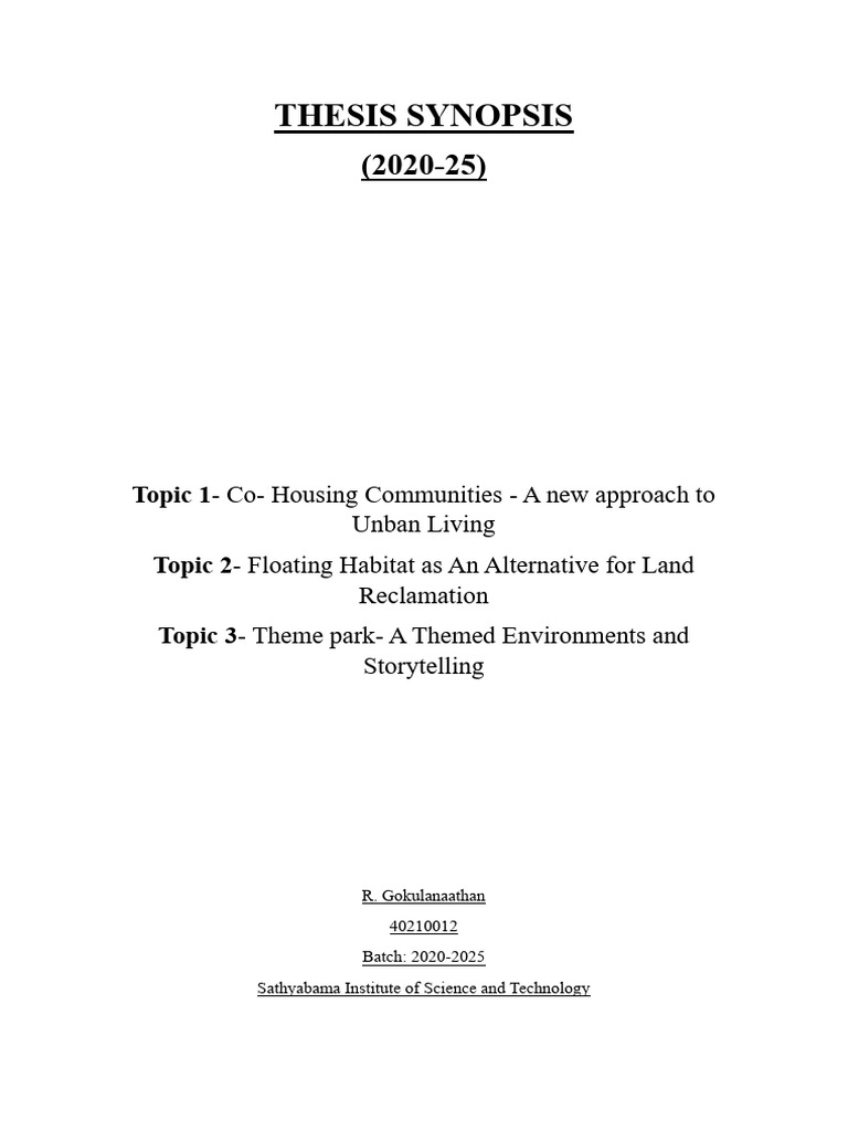 Thesis Synopsis Final | PDF | Sustainability | Sea Level Rise