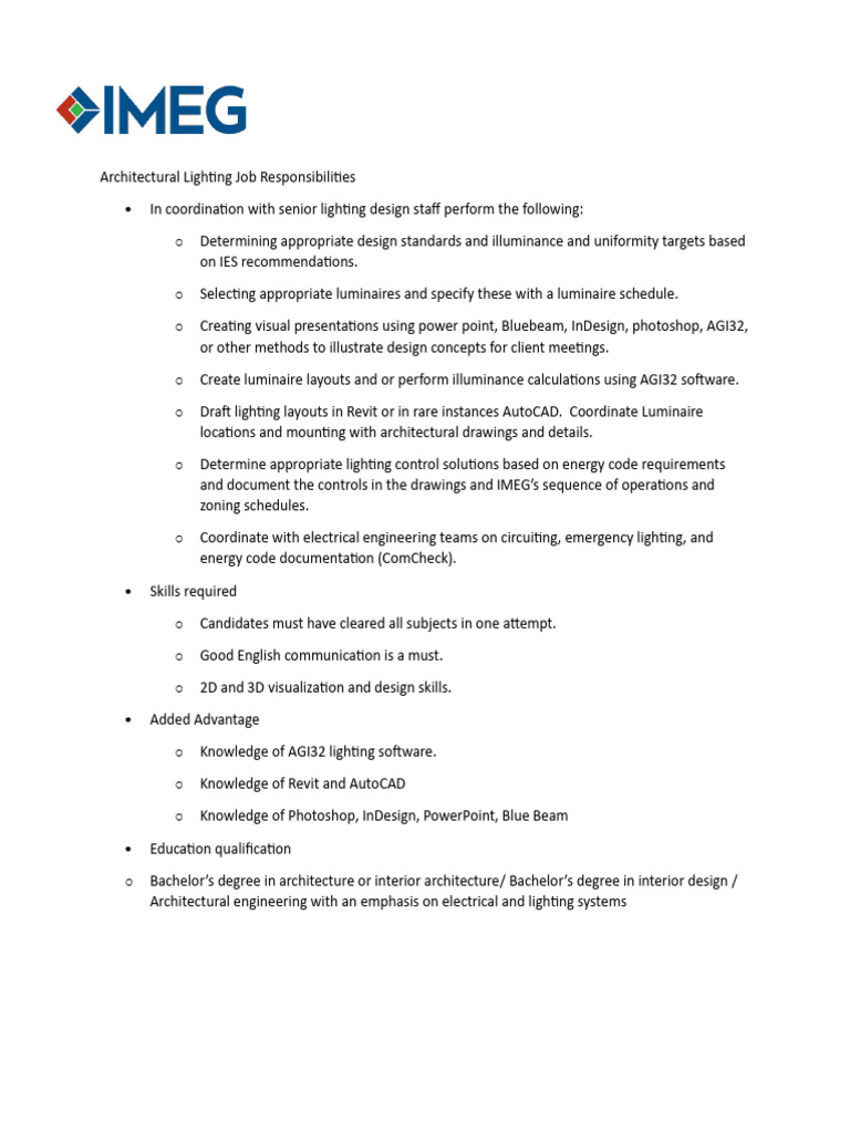 Architectural Lighting Design Responsibilities | PDF