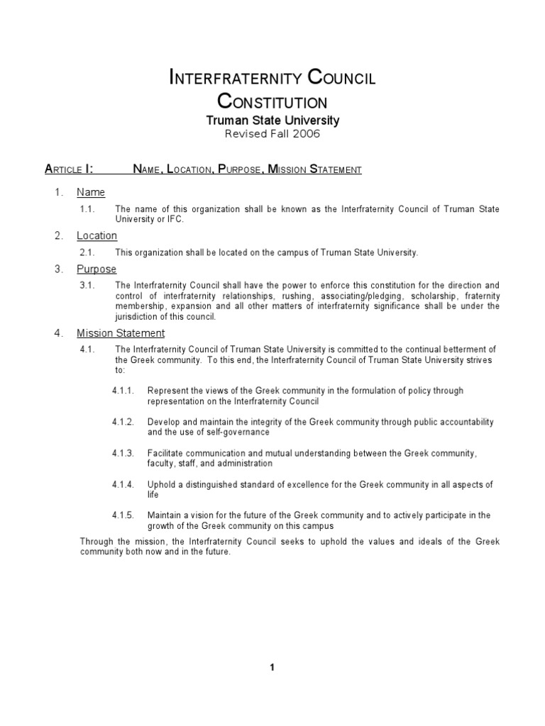 IFC Constitution Revised | PDF | Fraternities And Sororities | Government