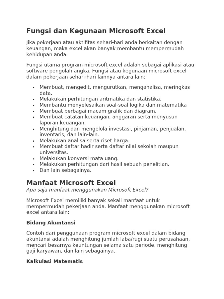 Fungsi Dan Kegunaan Microsoft Excel | PDF