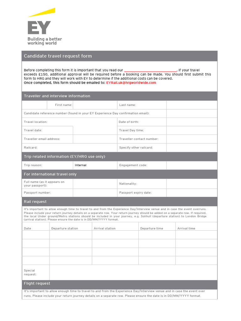 Ey Candidate Travel Booking Request Form Fy20 | PDF