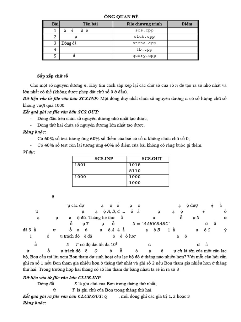 Bài Tên bài File chương trình Điểm | PDF