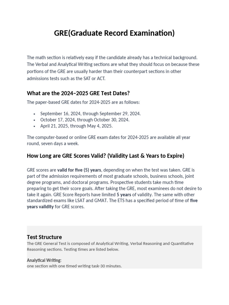 GRE (Graduate Record Examination) : What Are The 2024-2025 GRE Test ...