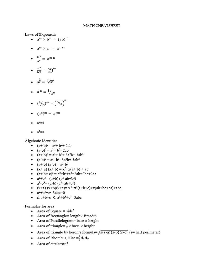 MATH CHEATSHEET Class 9 Cbse | PDF | Circle | Triangle