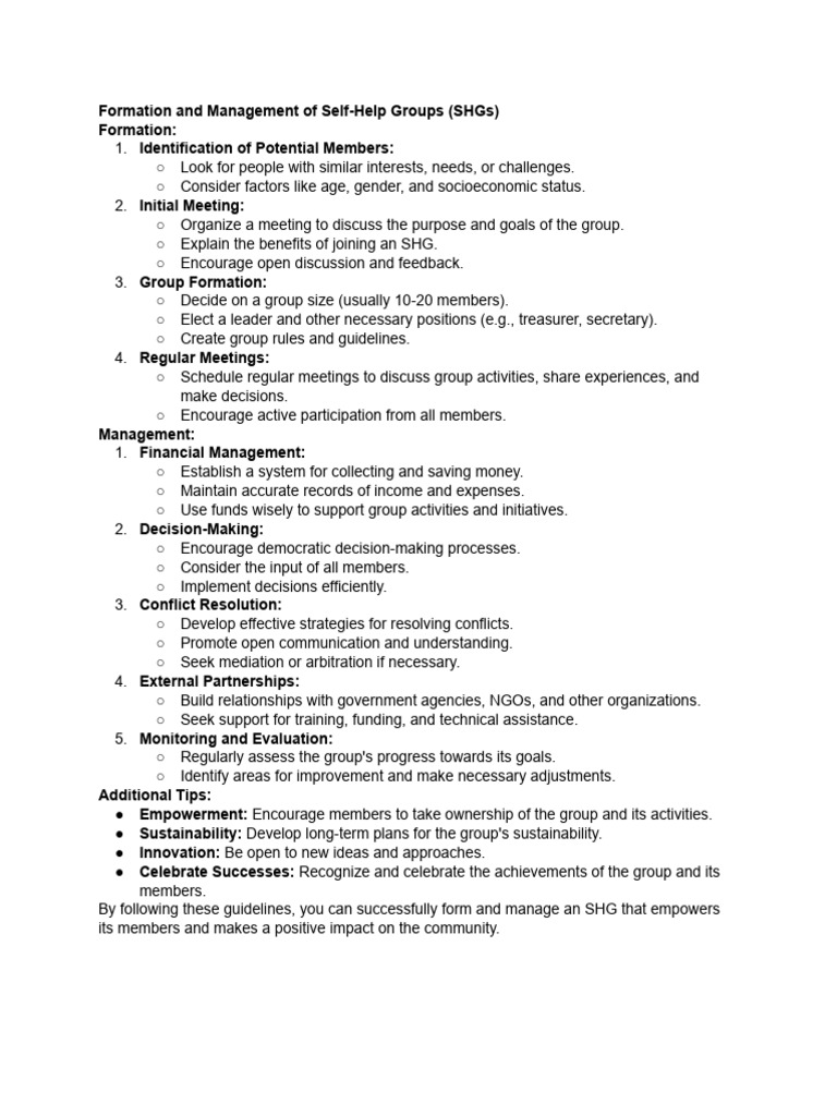 Formation in Management of Self Help Group | PDF